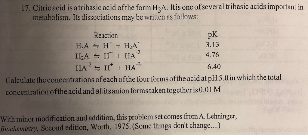Solved 17. Citric acid is atribasic acid of the form H3A. | Chegg.com