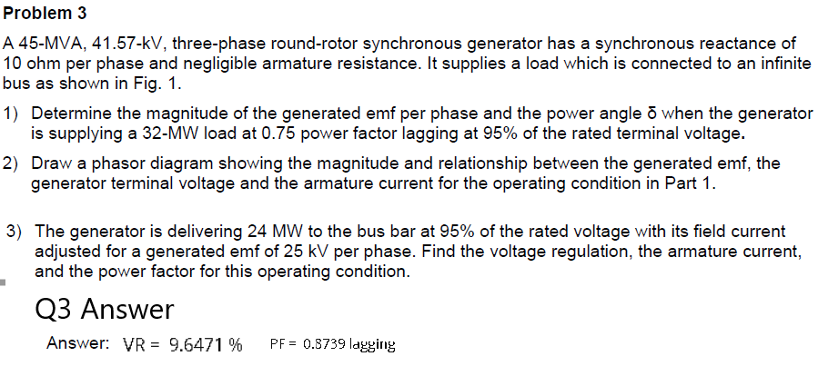 Solved Problem 3 A 45-MVA, 41.57-KV, three-phase round-rotor | Chegg.com