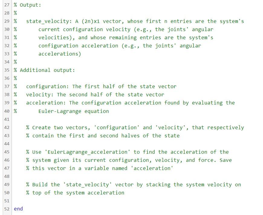 Use the acceleration output of the Euler-Lagrange | Chegg.com