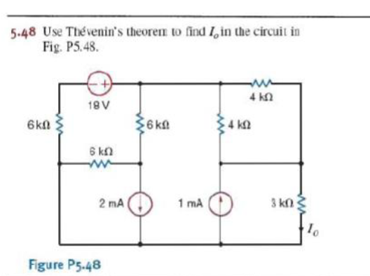 Solved 5.48 ﻿Use Thévenin's theorem to find Io ﻿in the | Chegg.com