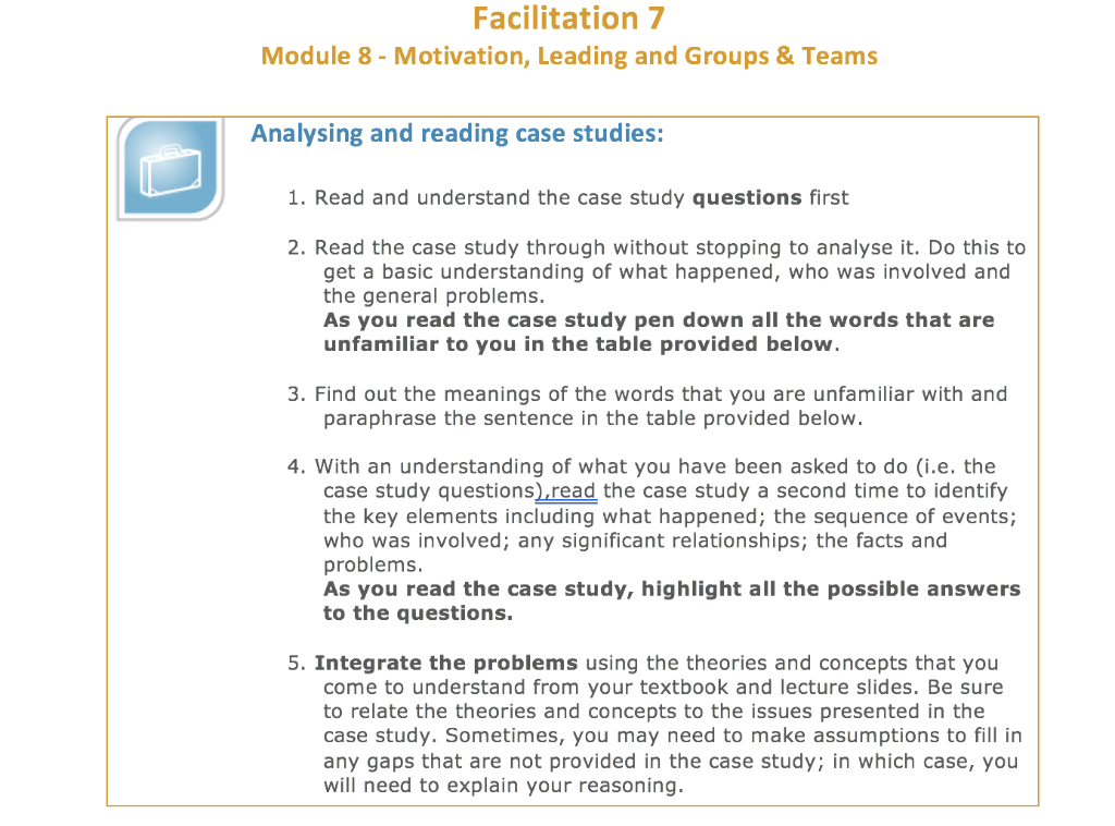 Facilitation 7 Module 8 - Motivation, Leading and | Chegg.com