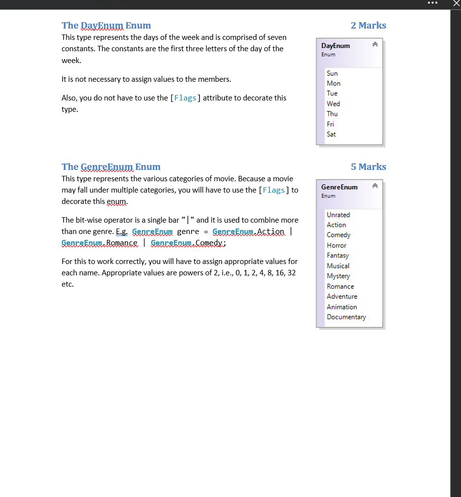 Solved The DavEnum Enum 2 Marks This type represents the | Chegg.com