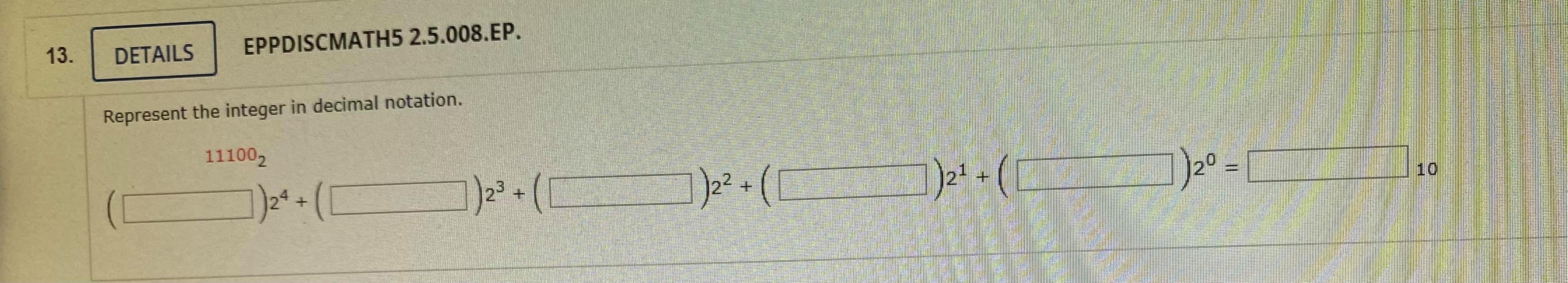 Solved 13. DETAILS EPPDISCMATH5 2.5.008.EP. Represent the | Chegg.com