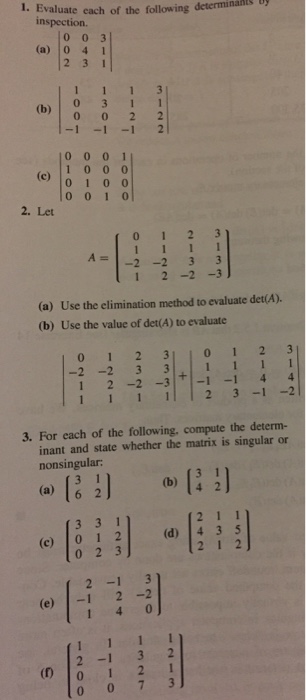 i. Evaluate each of the following determinants | Chegg.com