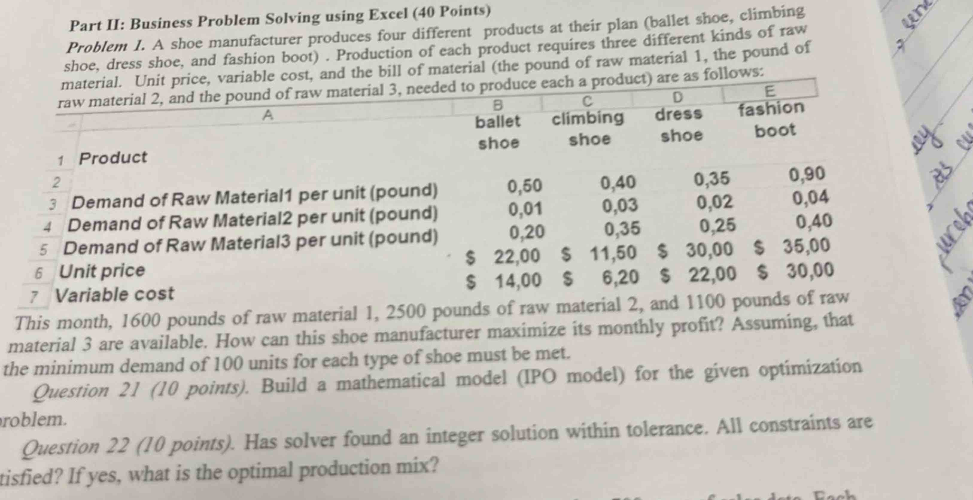 Solved by an EXPERT Part II: Business Problem Solving using Excel (40 ...