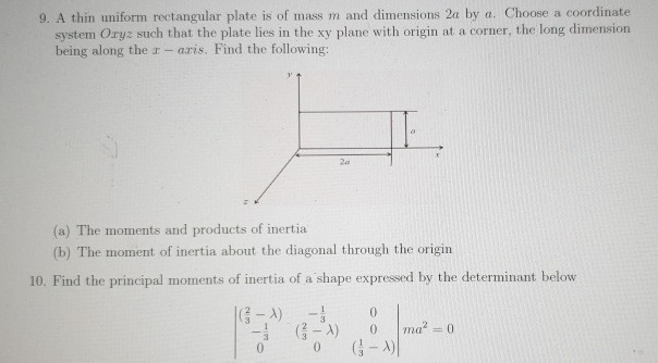 Solved 9. A thin uniform rectangular plate is of mass m and | Chegg.com