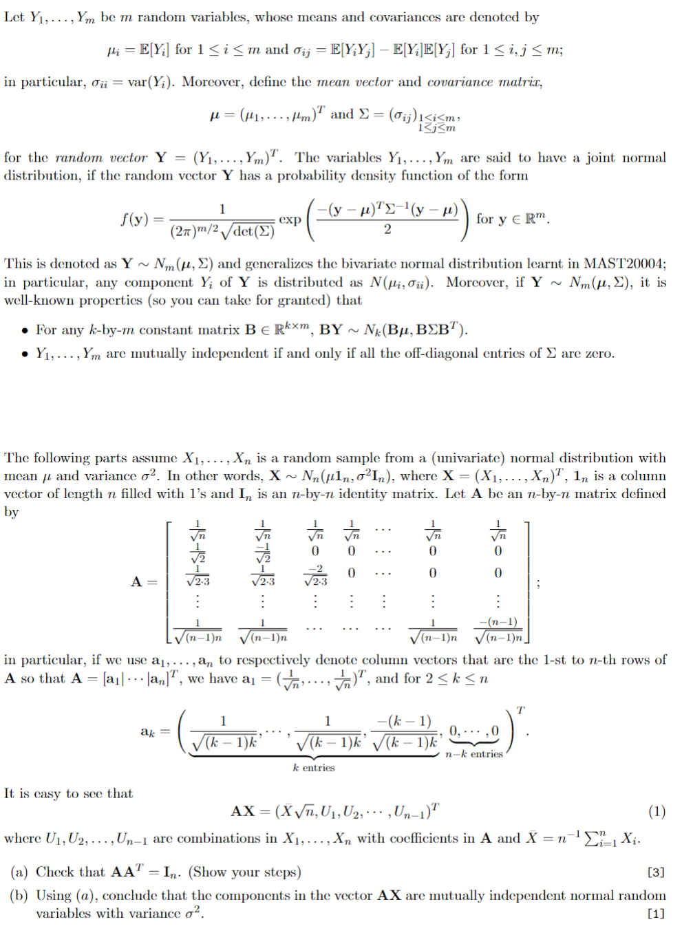 c) Using (a), conclude that ∑i=1n−1Ui2=∑i=1n(Xi−Xˉ)2. | Chegg.com