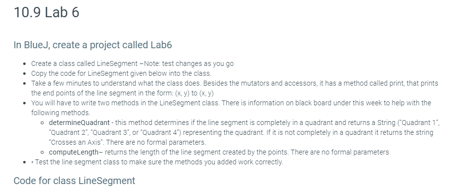 Solved 10.9 Lab 6 In BlueJ, create a project called Lab6 • | Chegg.com