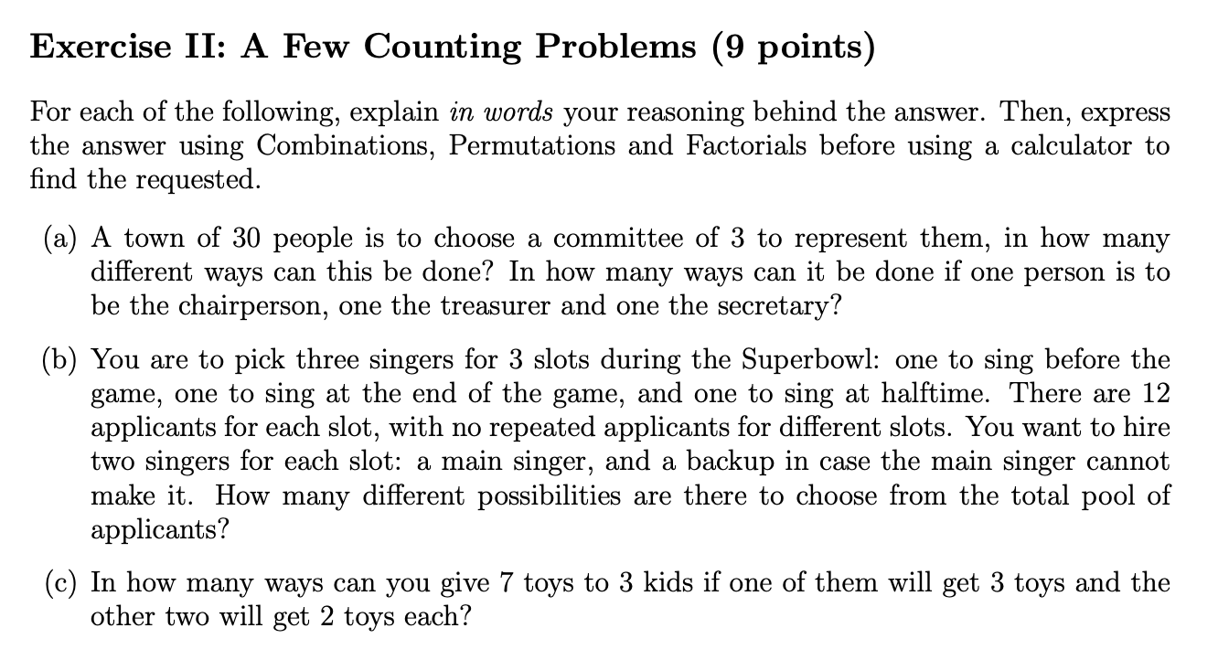 Solved Exercise II: A Few Counting Problems (9 points) For | Chegg.com