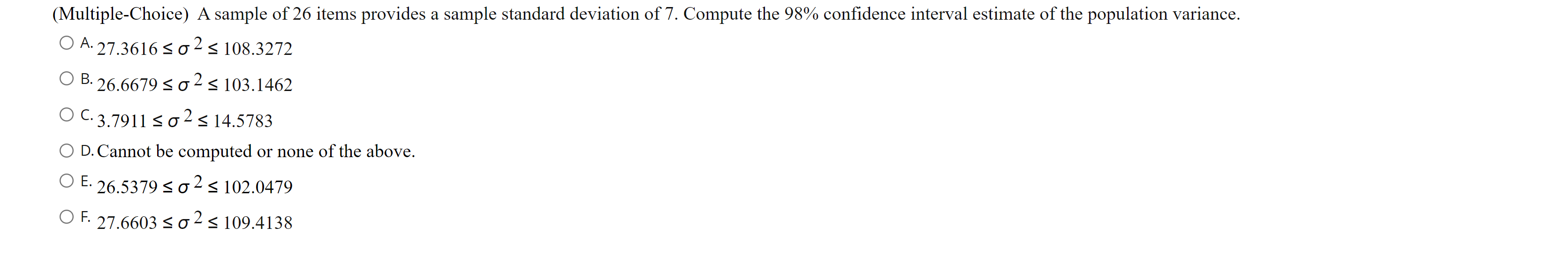 Solved o (Multiple-Choice) A sample of 26 items provides a | Chegg.com