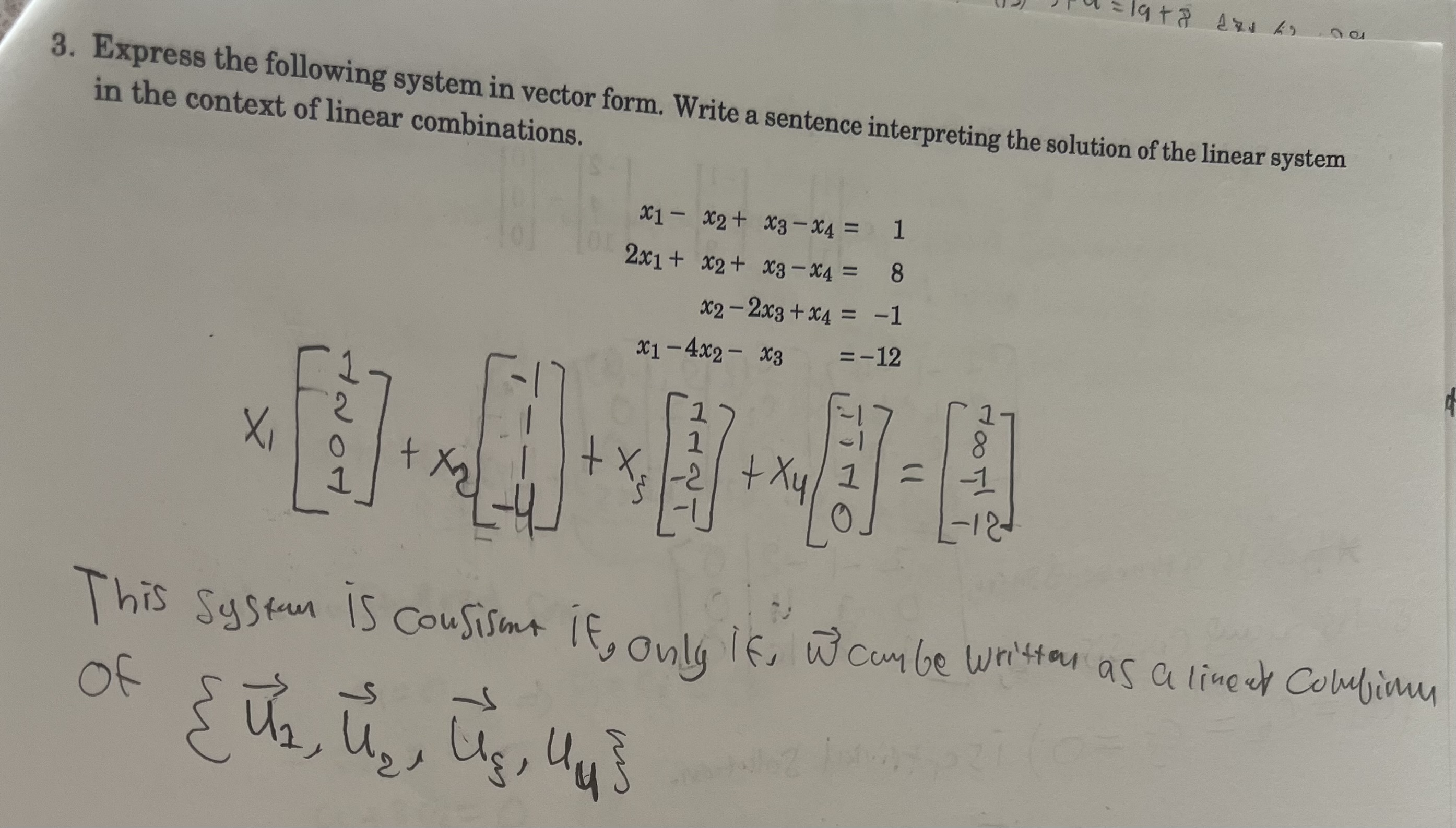 Solved 3. Express the following system in vector form. Write | Chegg.com