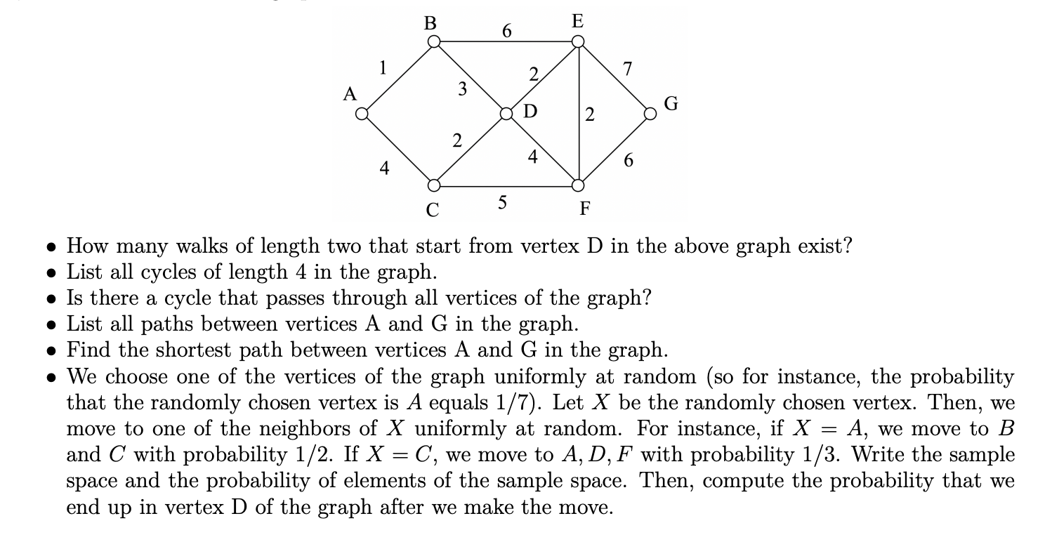 Solved - How many walks of length two that start from vertex | Chegg.com