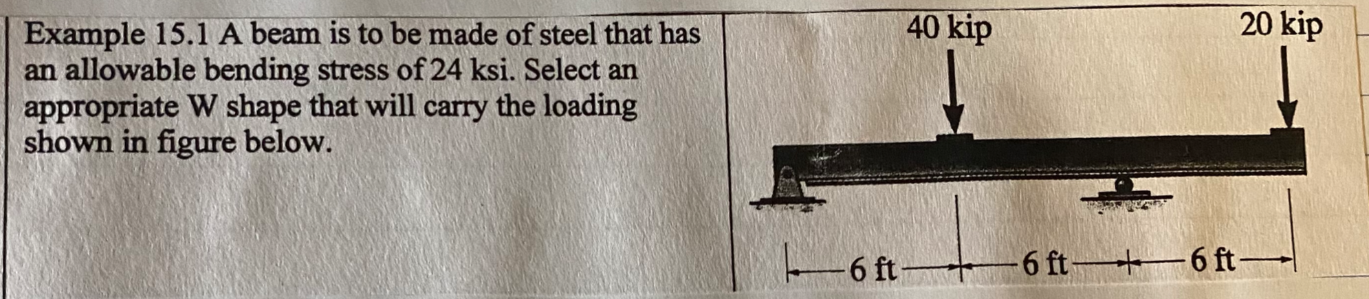 Solved 40 kip 20 kip Example 15.1 A beam is to be made of | Chegg.com