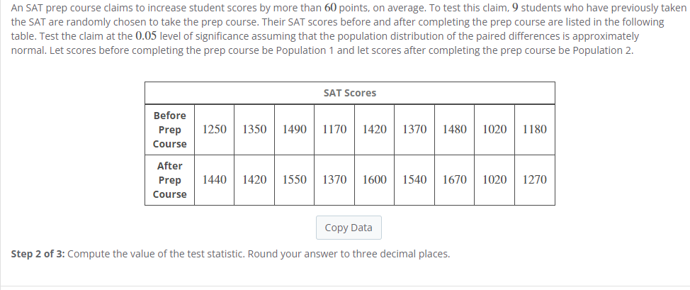 Solved An SAT prep course claims to increase student scores | Chegg.com
