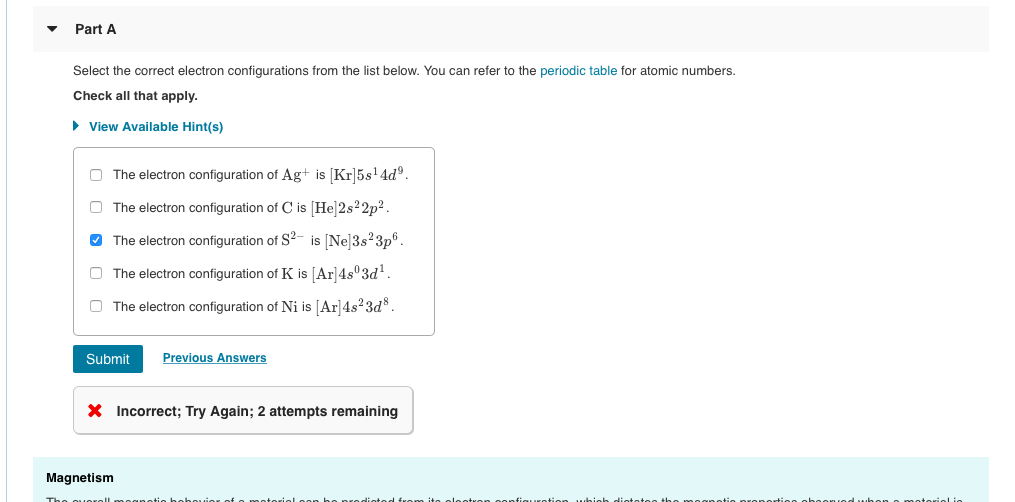 Solved Part A Select the correct electron configurations | Chegg.com