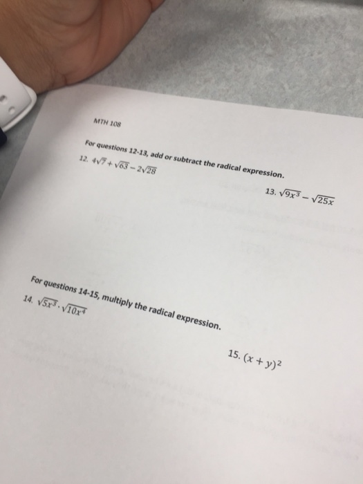 Solved MTH 108 For questions 12-13, add or subtract the | Chegg.com