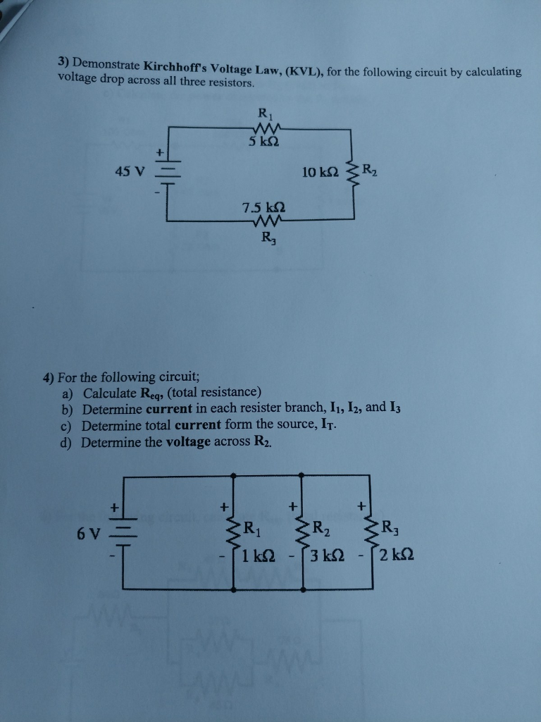 Solved 3) Demonstrate Kirchhoff's Voltage Law, (KVL), for | Chegg.com