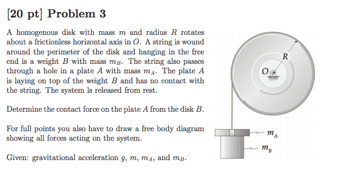 Solved [20 pt] Problem 3 A homogenous disk with mass m and | Chegg.com