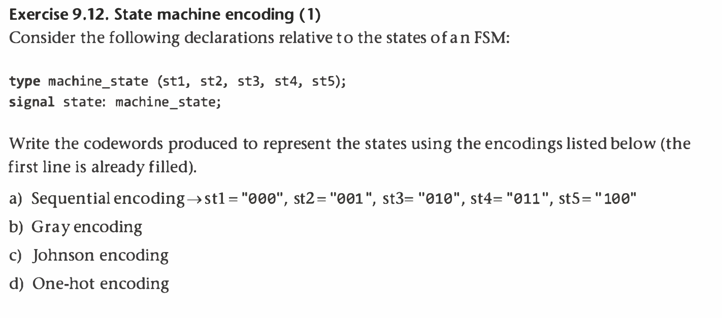 Solved Exercise 9.12. State machine encoding (1) Consider | Chegg.com