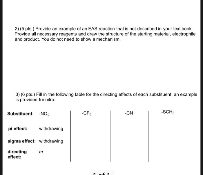 Solved 2) (5 pts.) Provide an example of an EAS reaction | Chegg.com