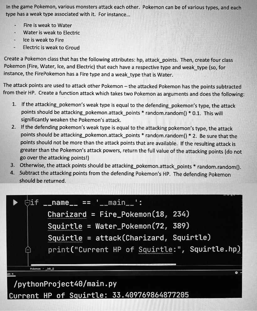 Solved In the game Pokemon, various monsters attack each | Chegg.com