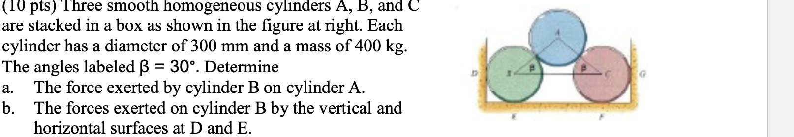 Solved (10 pts) Three smooth homogeneous cylinders A, B, and | Chegg.com
