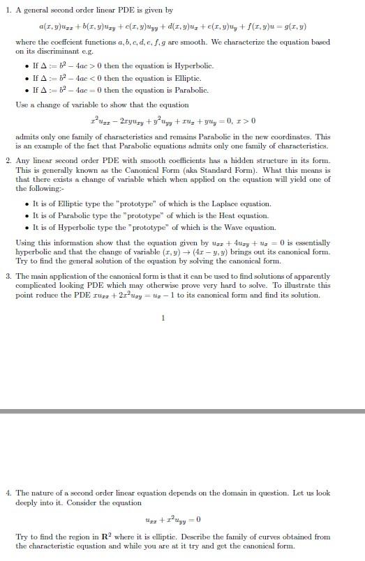 Solved 1. A general second order linear PDE is given by | Chegg.com