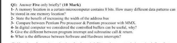 Solved QI: Answer Five only briefly? (10 Mark) 1- A memory | Chegg.com