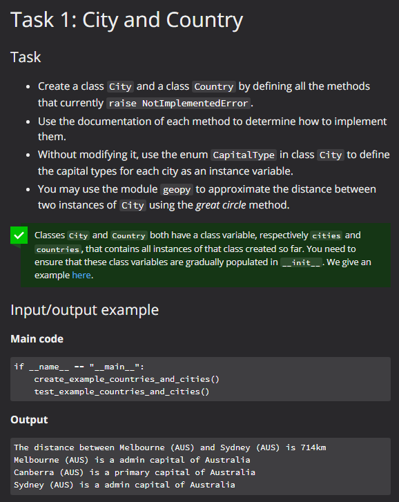 Solved Task - Create a class City and a class Country by | Chegg.com