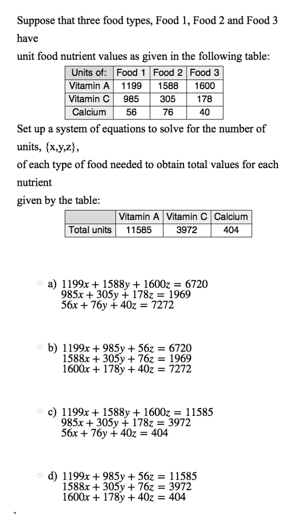 Solved Suppose that three food types, Food 1, Food 2 and | Chegg.com
