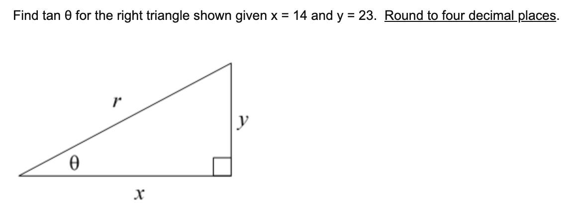 Solved Find tan e for the right triangle shown given x = 14 | Chegg.com