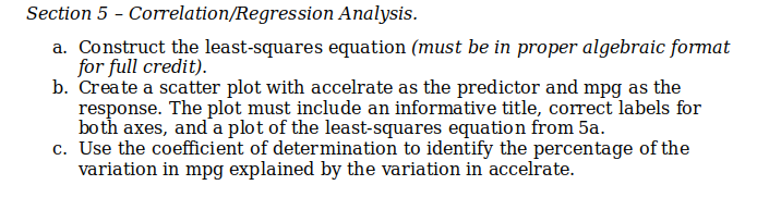 Solved Section 5 Correlation/Regression Analysis. a. | Chegg.com