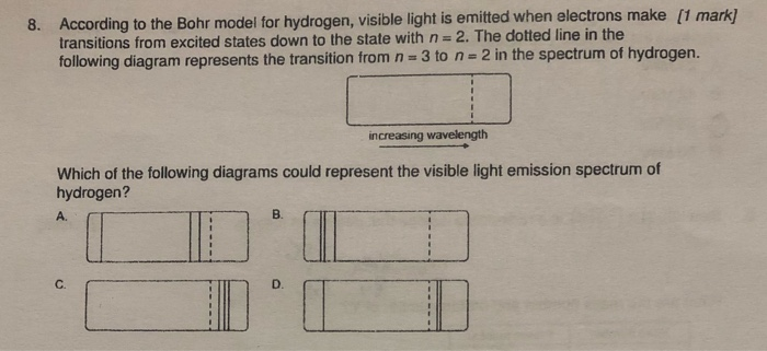 Solved 8. According to the Bohr model for hydrogen, visible | Chegg.com
