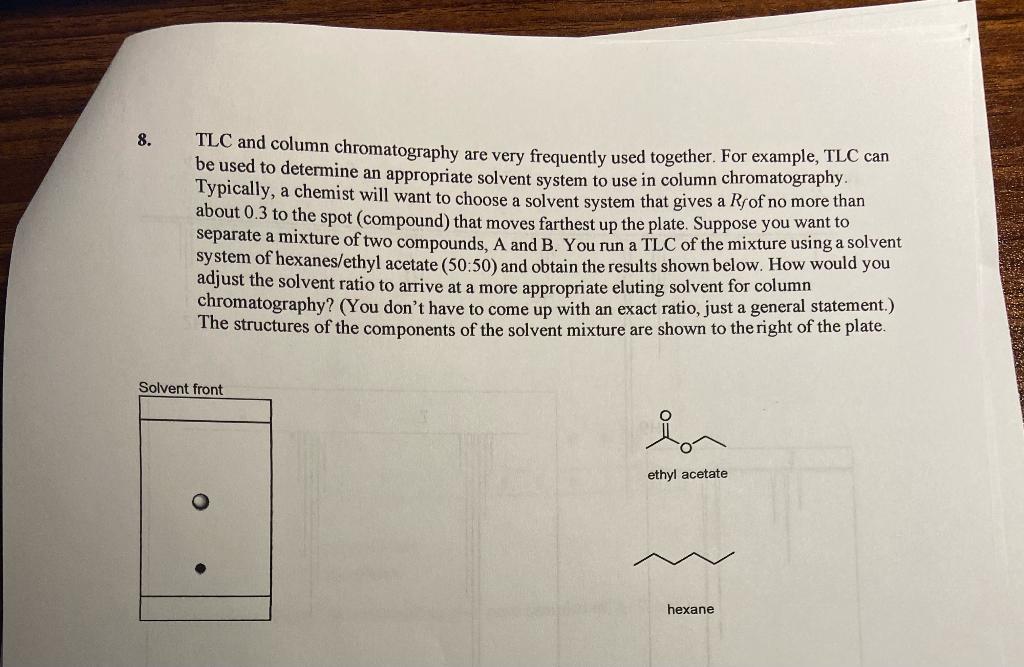 Solved 8. TLC and column chromatography are very frequently | Chegg.com