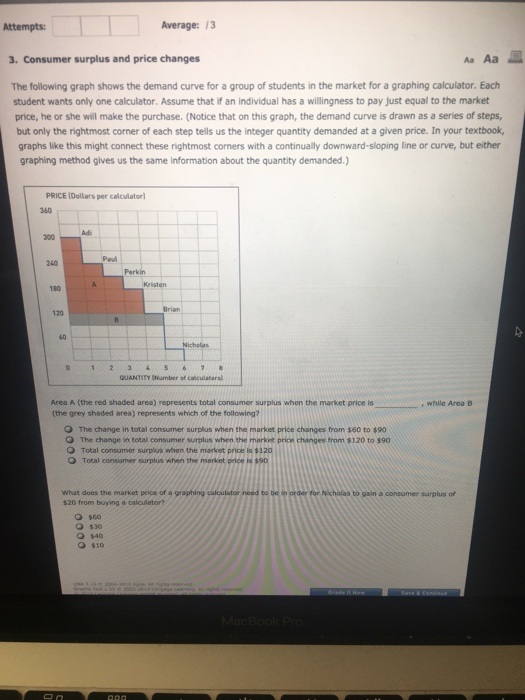 Solved Attempts: Average: 13 3. Consumer surplus and price | Chegg.com