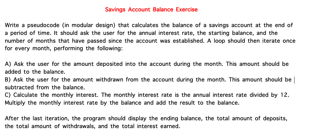 Solved Hello! I need a PSEUDOCODE (in modular design. | Chegg.com