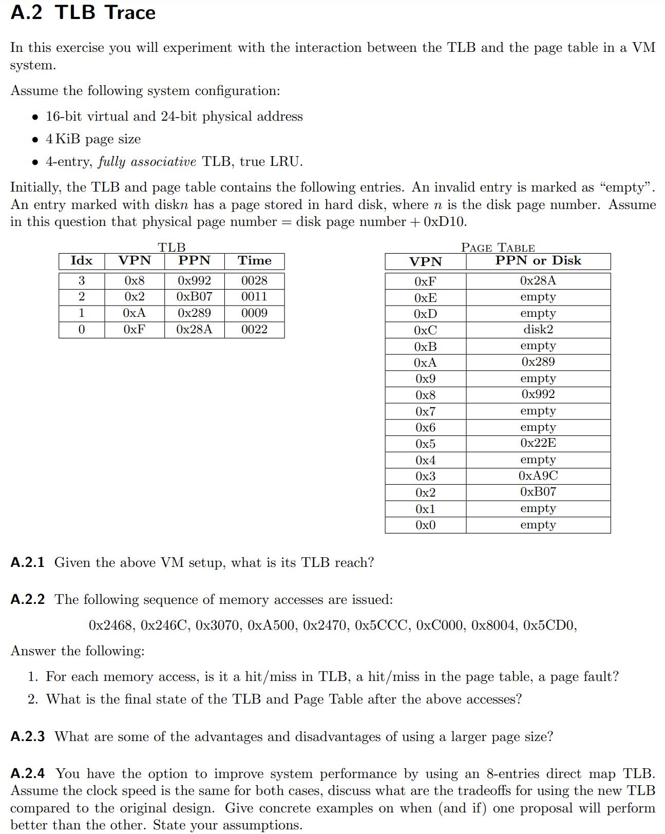 Solved A.2 TLB Trace In this exercise you will experiment | Chegg.com
