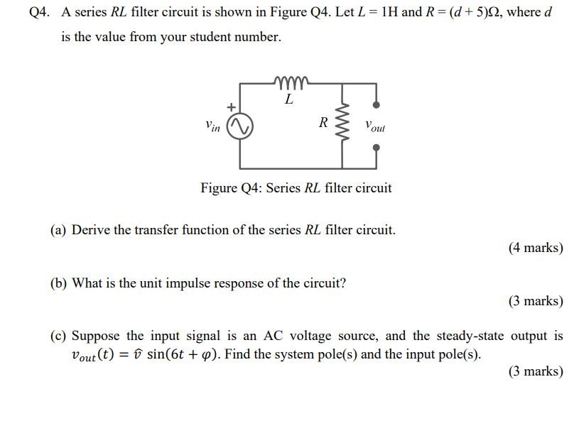 Solved Q4. A series RL filter circuit is shown in Figure Q4. | Chegg.com