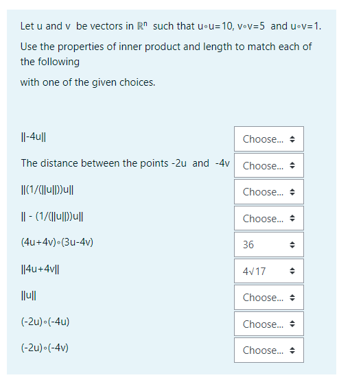 Solved Let u and v be vectors in Rn such that u⋅u=10,v⋅v=5 | Chegg.com