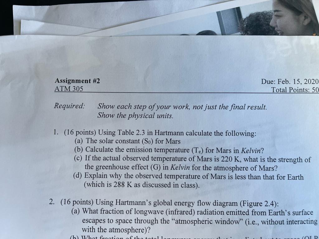 Solved 1. (16 points) Using Table 2.3 in Hartmann calculate | Chegg.com