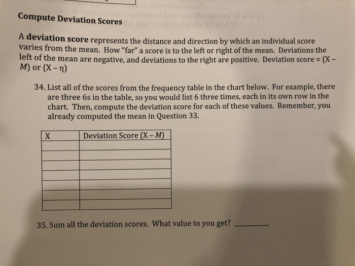 Solved Compute Deviation Scores A devi left of the mean are | Chegg.com