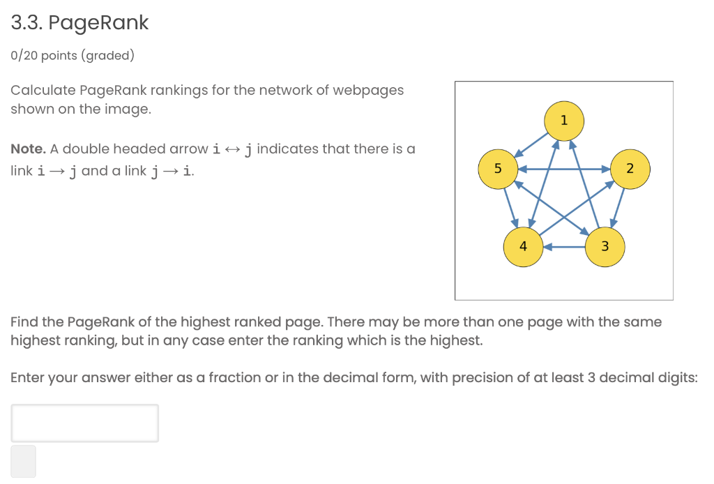Solved 3.3. PageRank 0/20 points (graded) Calculate PageRank | Chegg.com