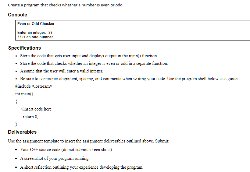 Solved Create a program that checks whether a number is even | Chegg.com