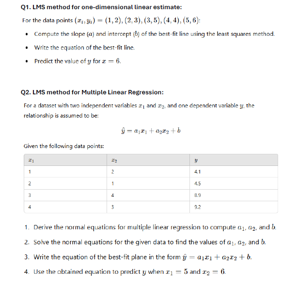 Solved Q1. LMS ﻿method for one-dimensional linear | Chegg.com