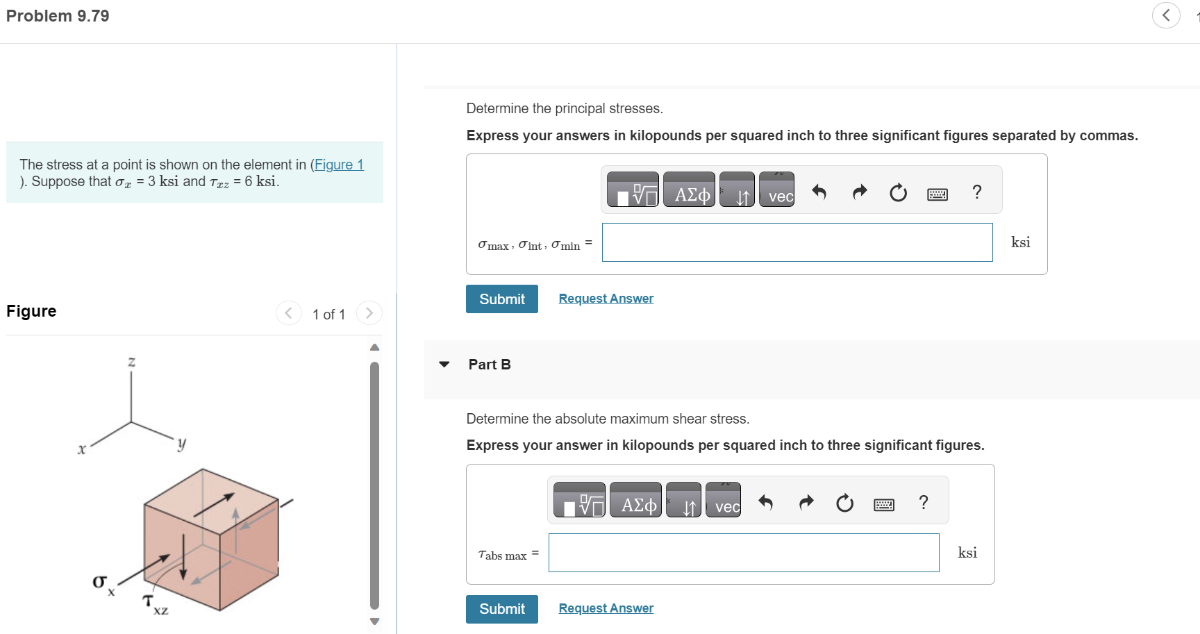 Solved Problem 9.79The stress at a point is shown on the | Chegg.com