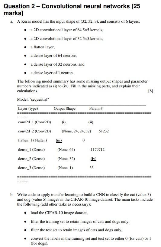 Solved Question 2 - Convolutional neural networks [25 narks] | Chegg.com