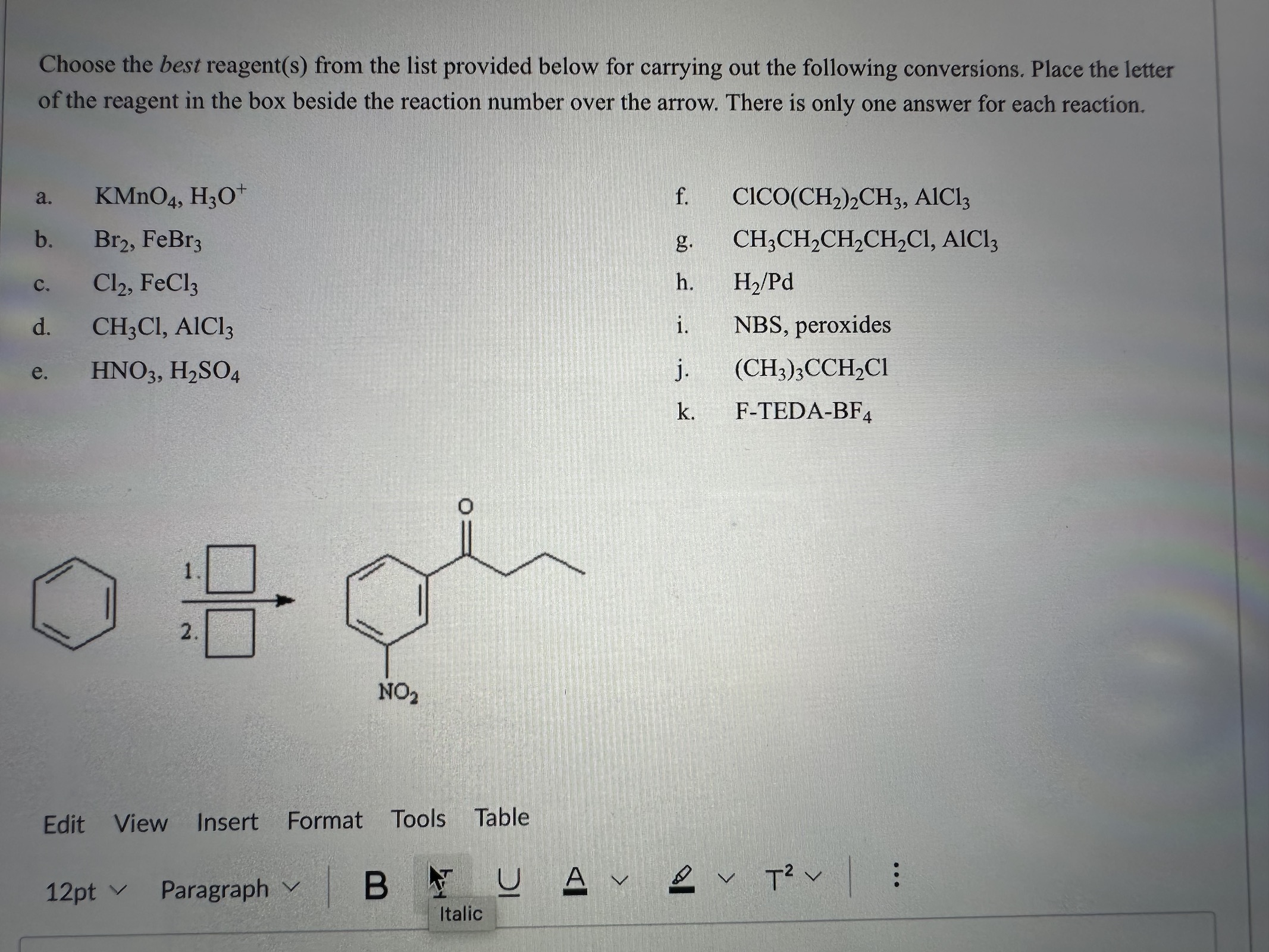 Solved Choose the best reagent(s) from the list provided | Chegg.com