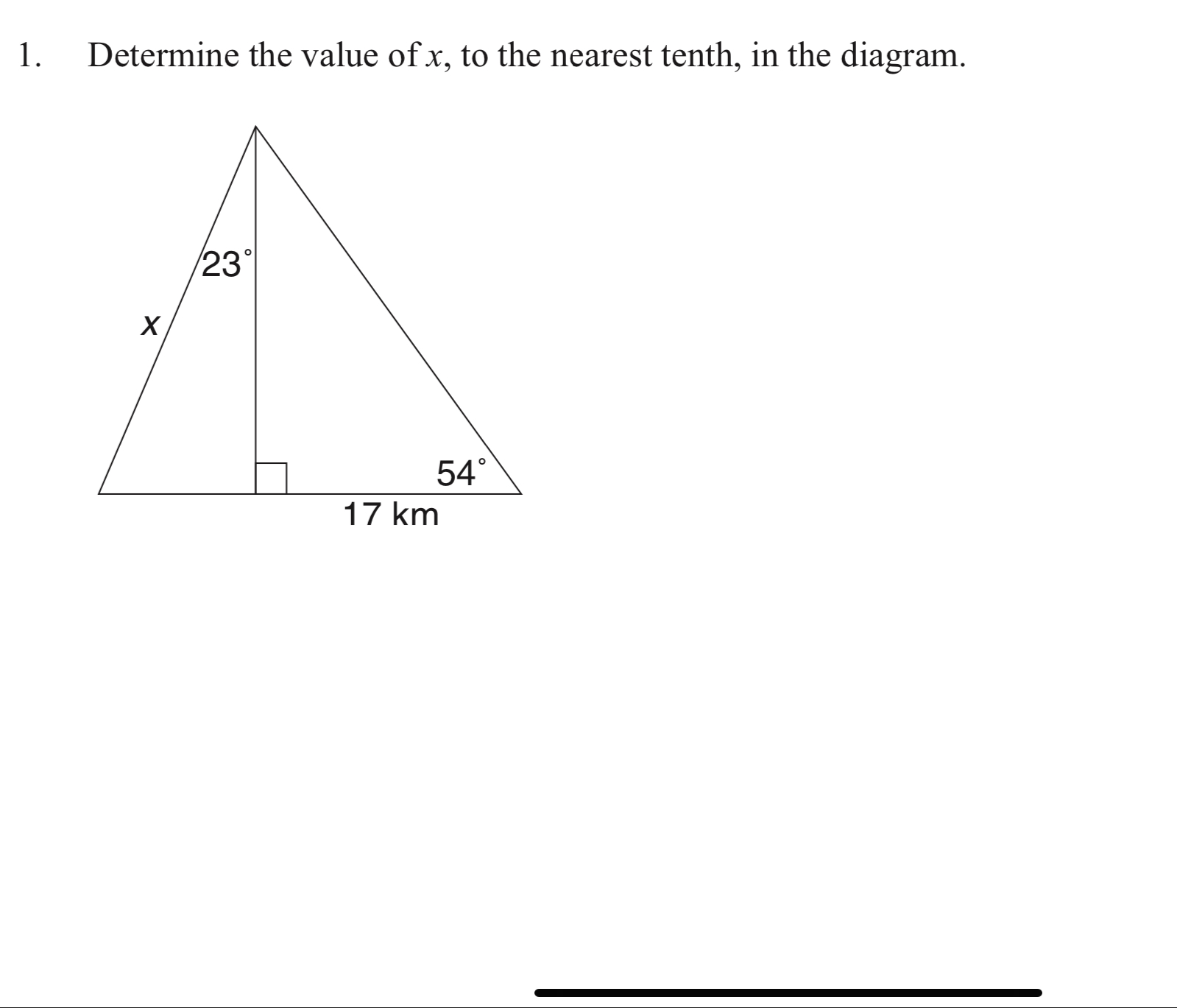 Solved 1. ﻿Determine the value of \( ﻿x \), ﻿to the nearest | Chegg.com