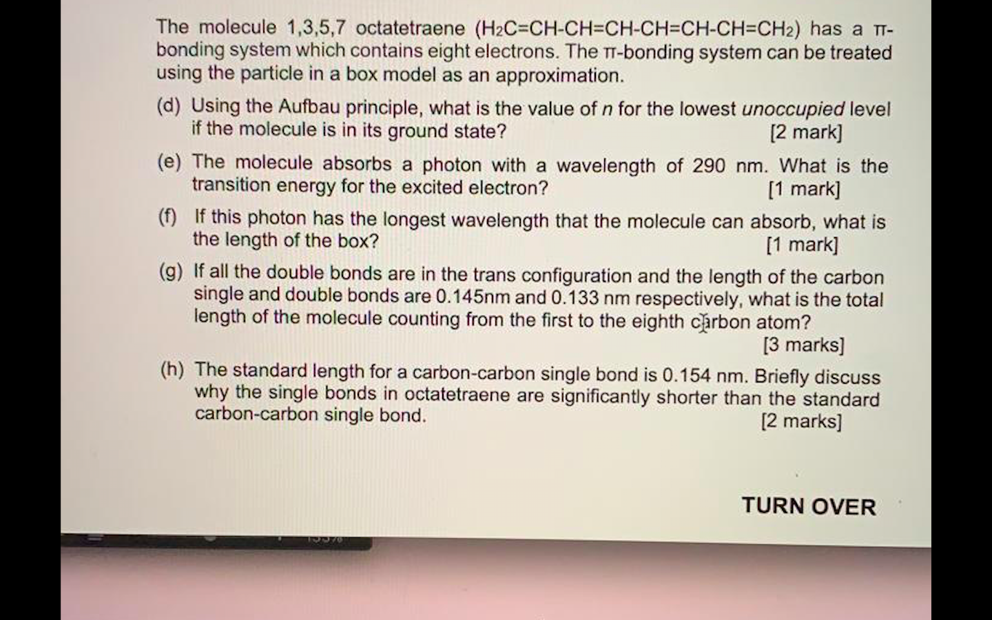 Solved The molecule 1,3,5,7 octatetraene | Chegg.com