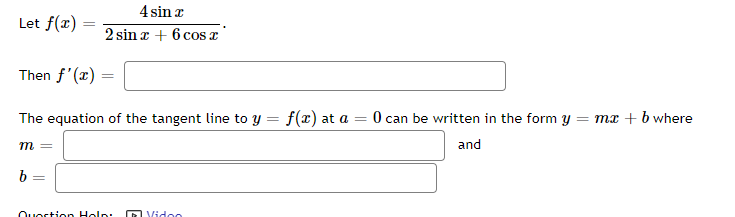 Solved Let f(x)=2sinx+6cosx4sinx. Then f′(x)= The equation | Chegg.com